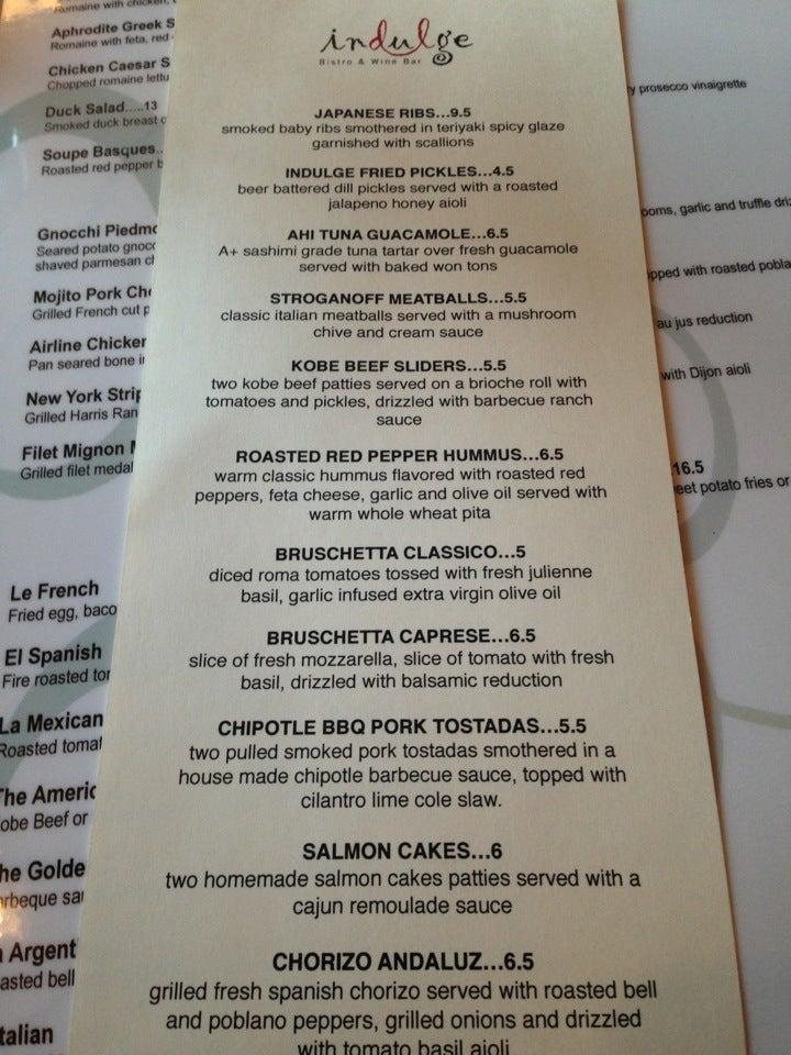 Menu at Indulge Bistro & Wine Bar, Golden, Washington Ave