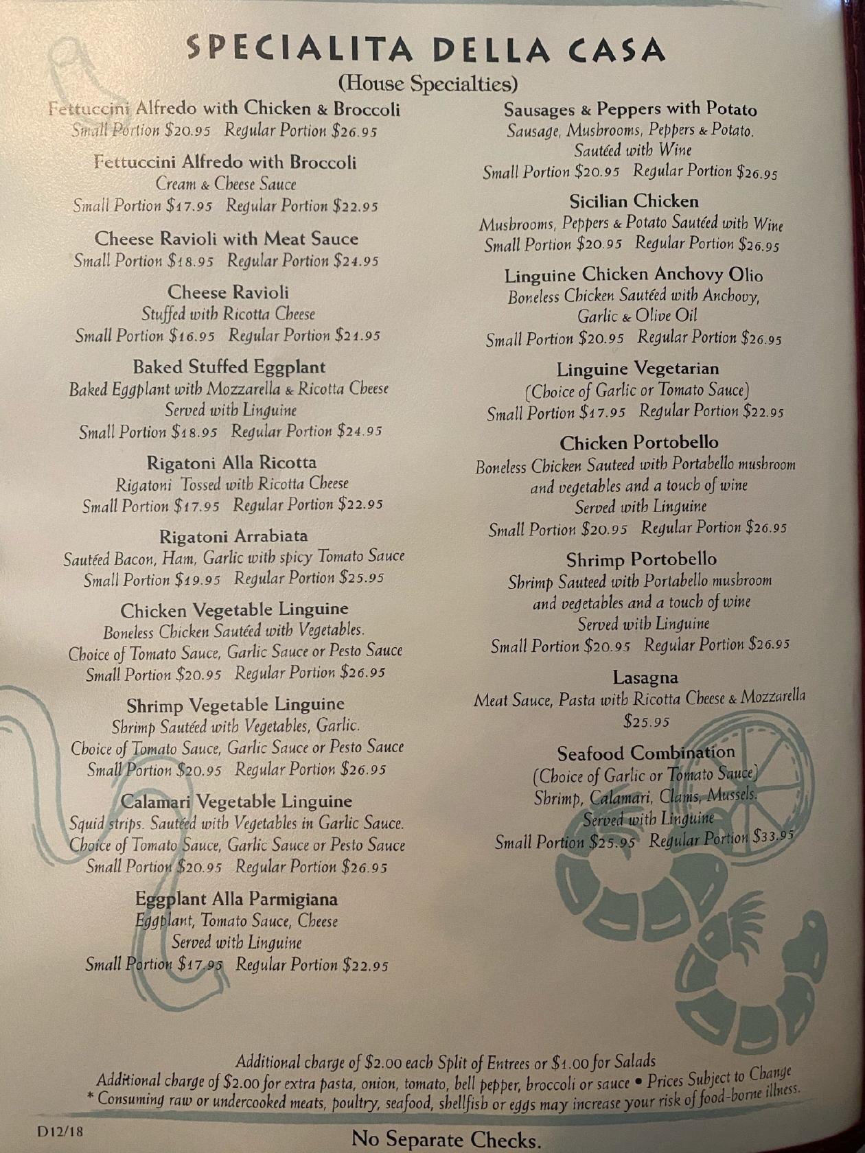 Menu at Paesano Ristorante Italiano restaurant, Aiea