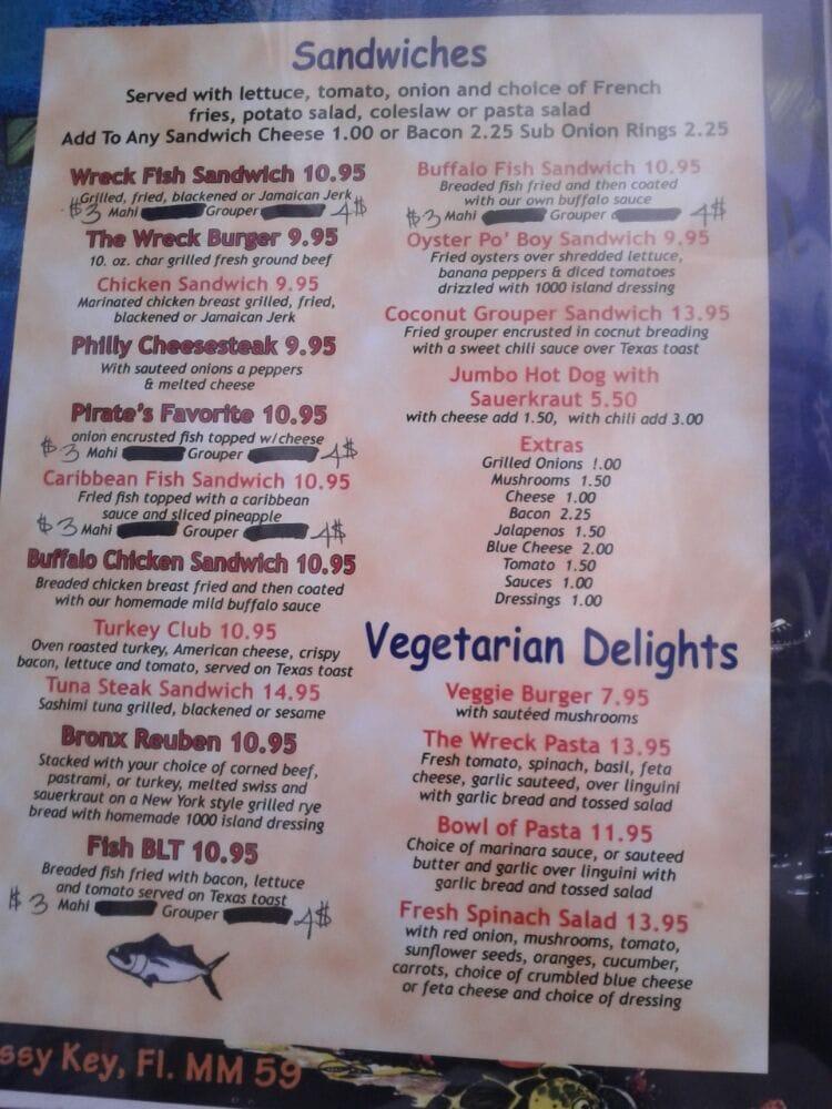 Menu at S.S. Wreck & Galley Grill pub & bar, Marathon