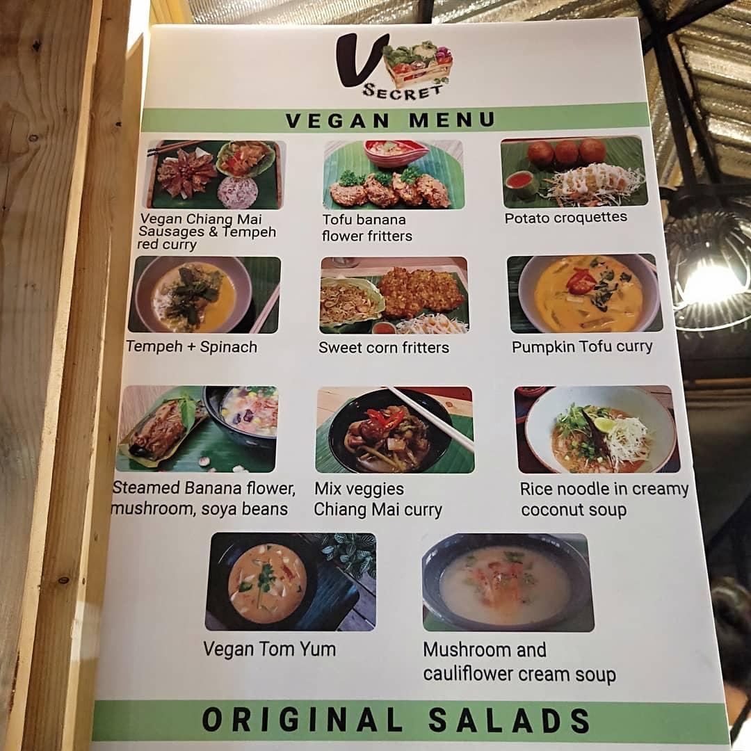 Menu at V Secret Vegan restaurant, Chiang Mai