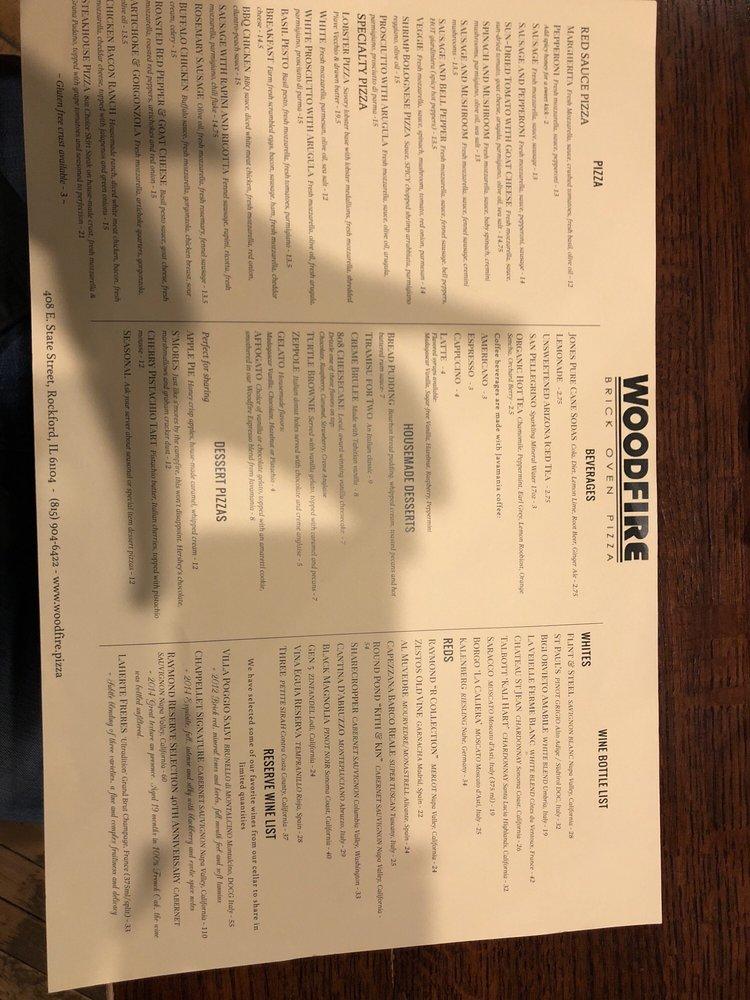 Menu at Woodfire Rockford pizzeria, Rockford