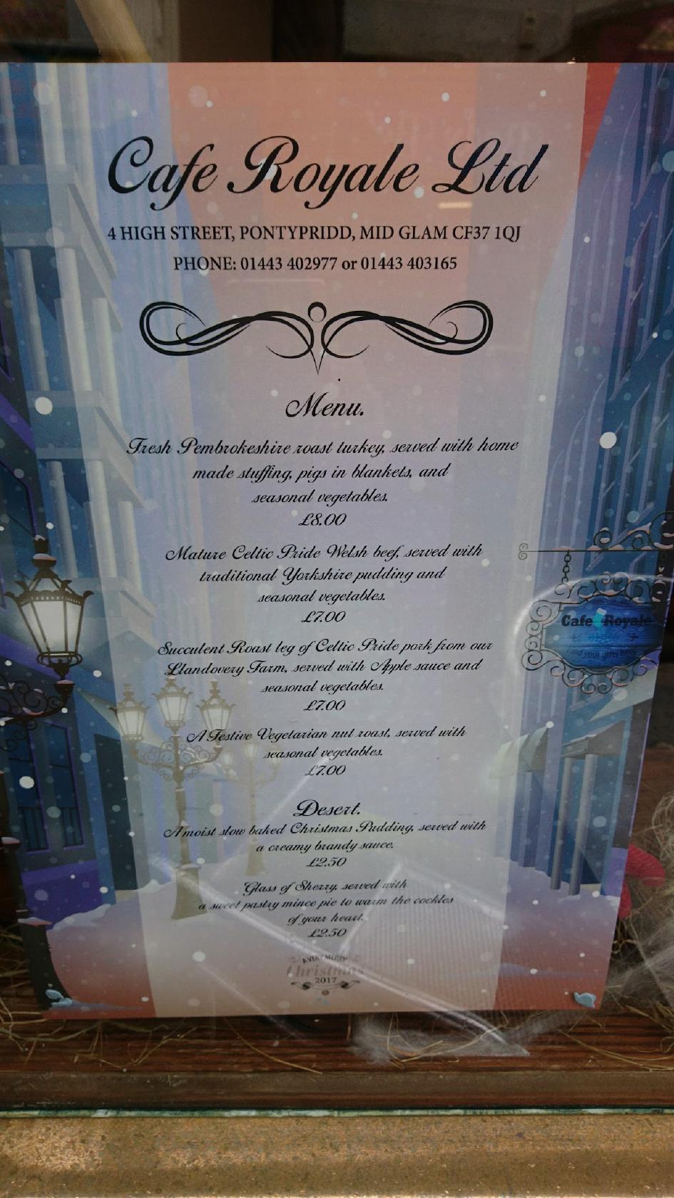 Menu at Cafe Royale, Pontypridd, 4 High St
