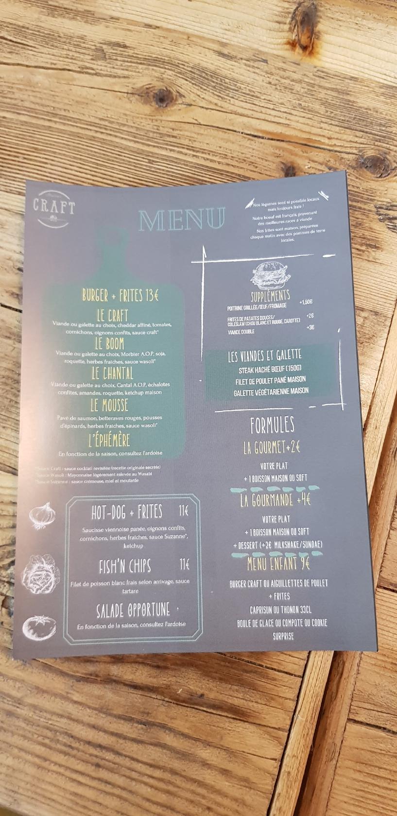 Menu au Craft Burger restaurant, Glisy, 18 Av. de l'Arc