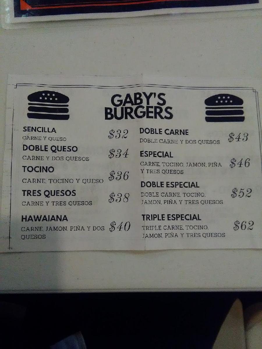 Carta del restaurante Hamburguesas Gaby, San José Guadalupe