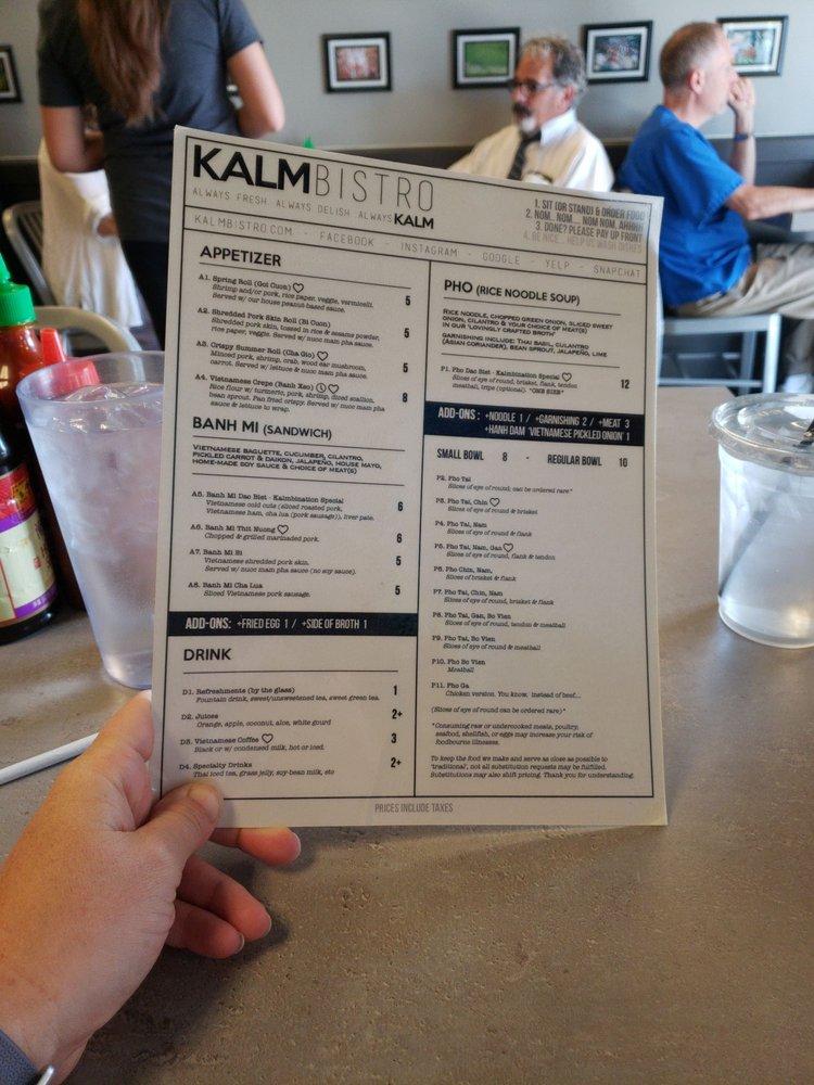 Menu at KALM Bistro restaurant, Gray