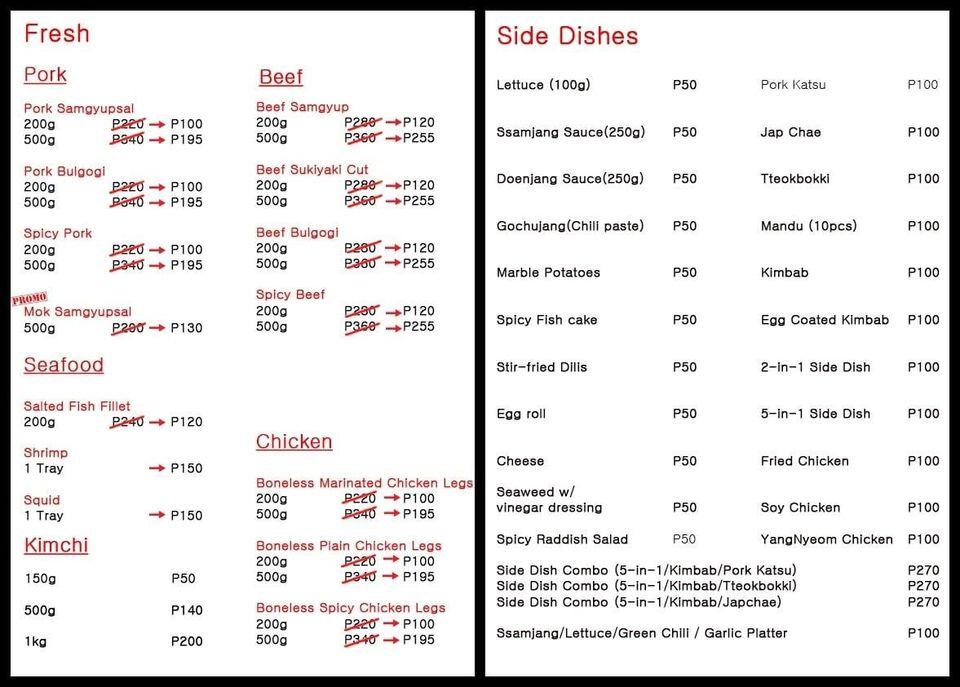 Menu at Kimly Mart Masangkay restaurant, Manila