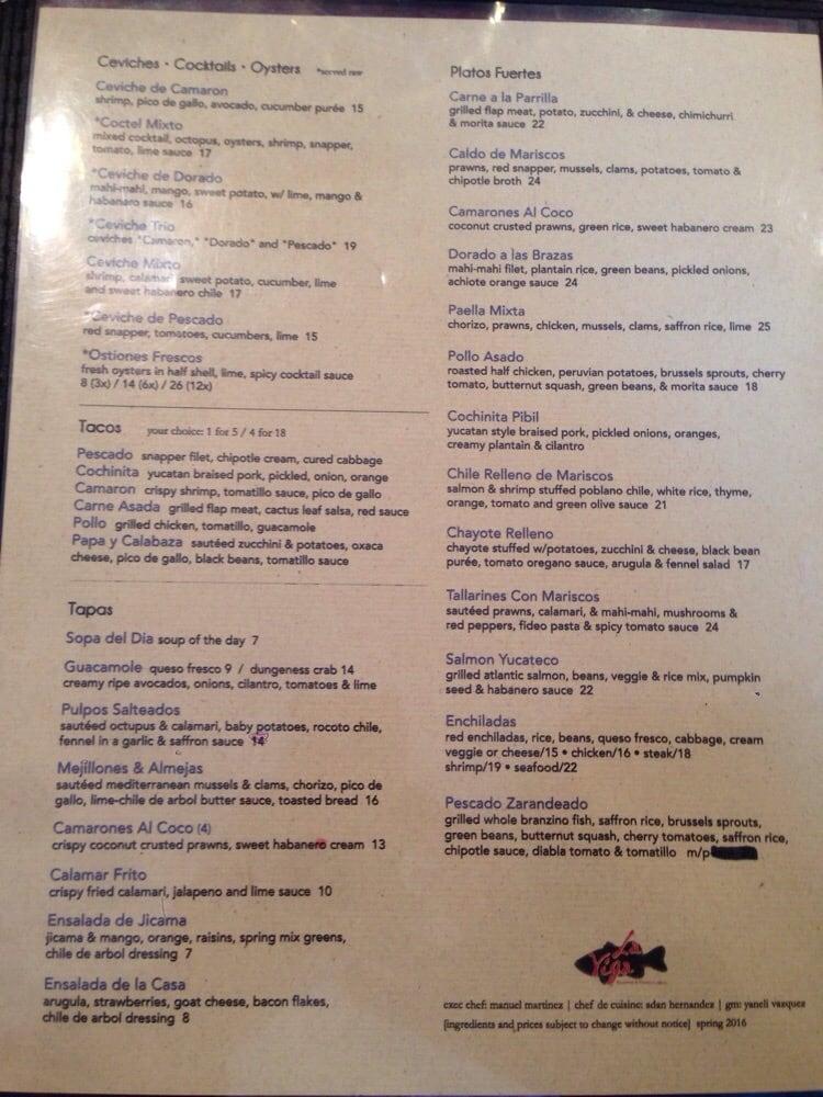 Menu at La Viga Seafood & Cocina Mexicana pub & bar, Redwood City