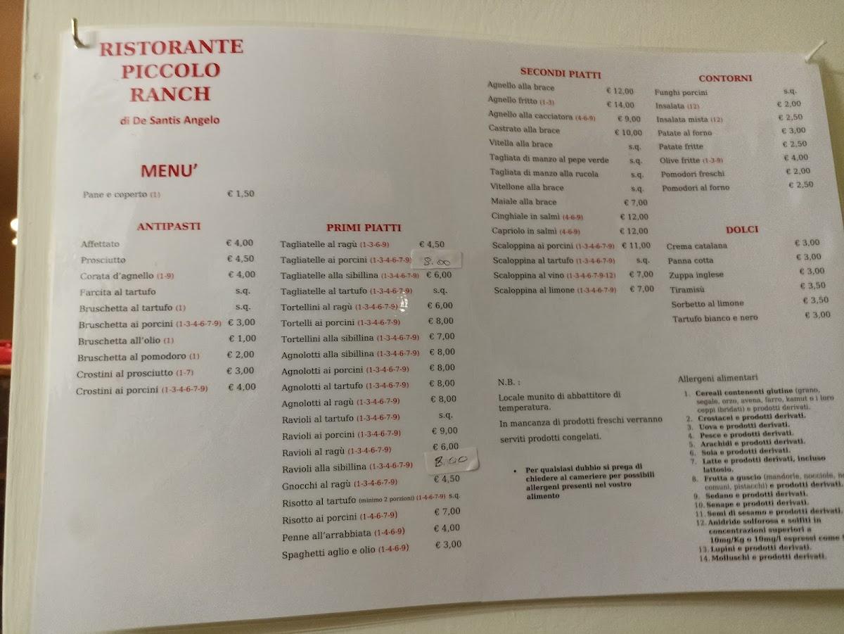 Menu da Piccolo Ranch Montemonaco ristorante, Montemonaco, Frazione Rocca