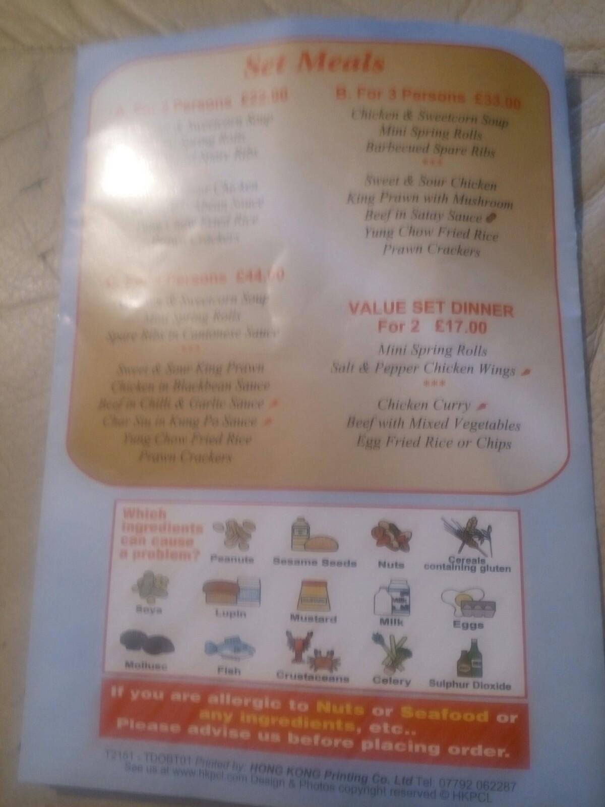 Menu at Dolphin Supper Bar, Runcorn