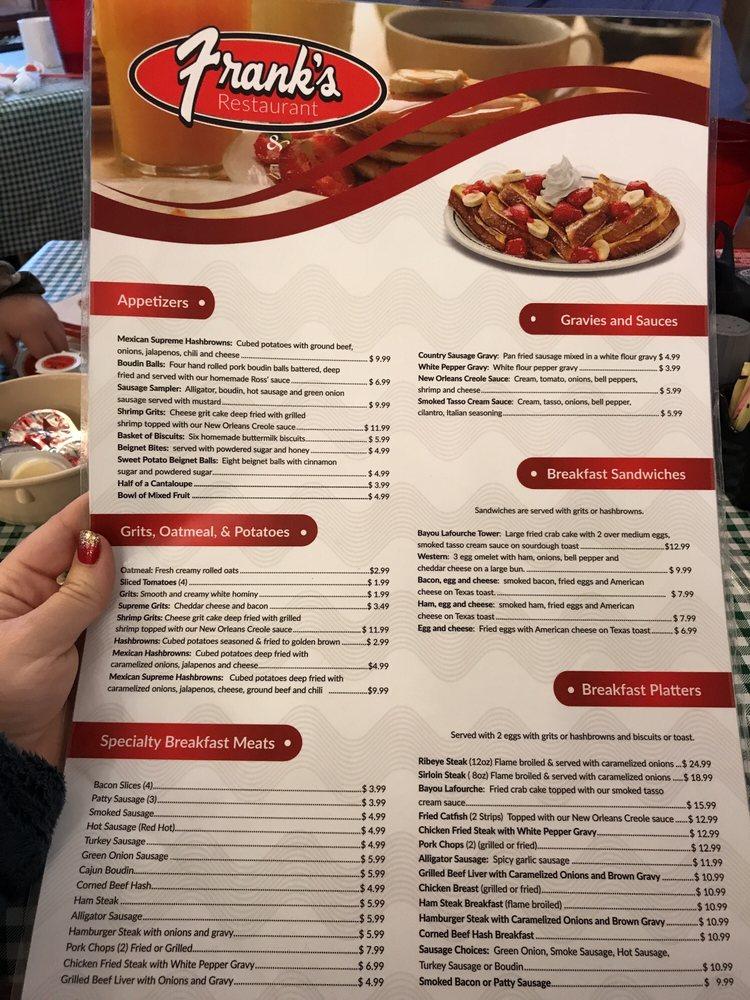 Menu at Frank's Restaurant, Baton Rouge, Airline Hwy