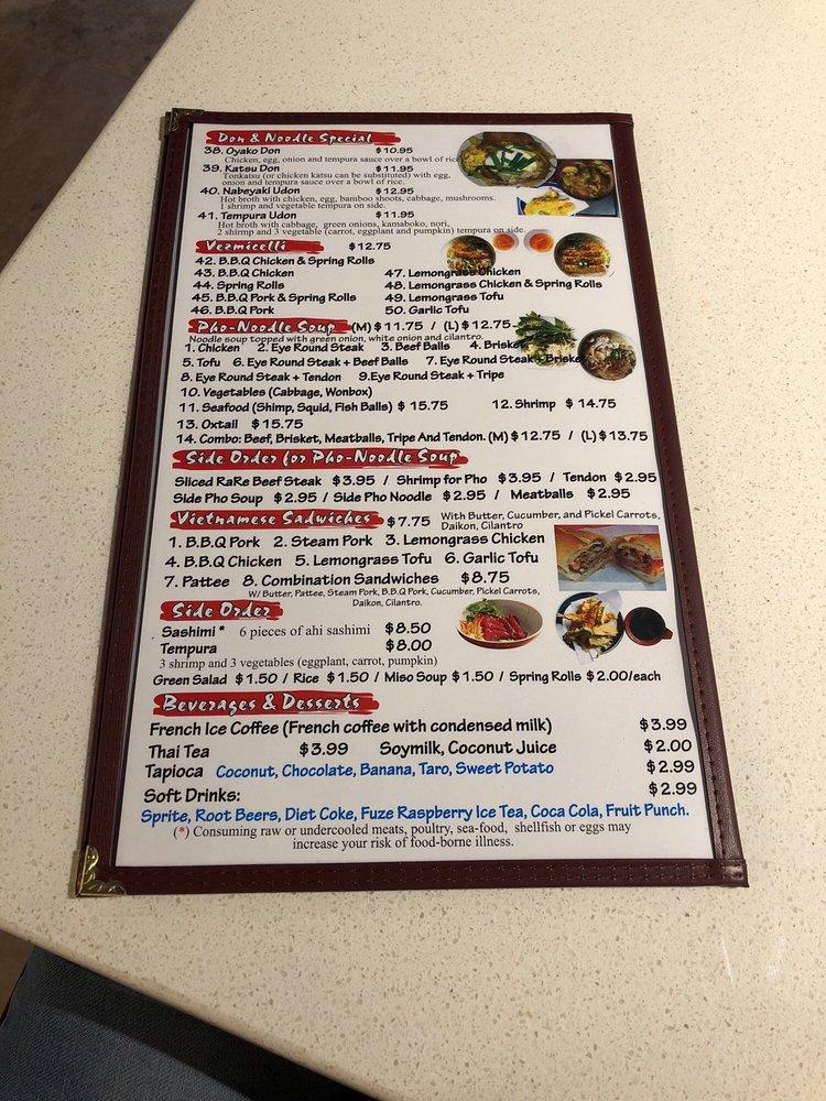Menu at Saito & Pho III restaurant, Mililani