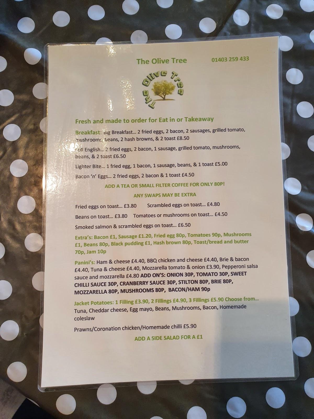 Menu at The Olive Tree cafe, Horsham, Shopping Precinct