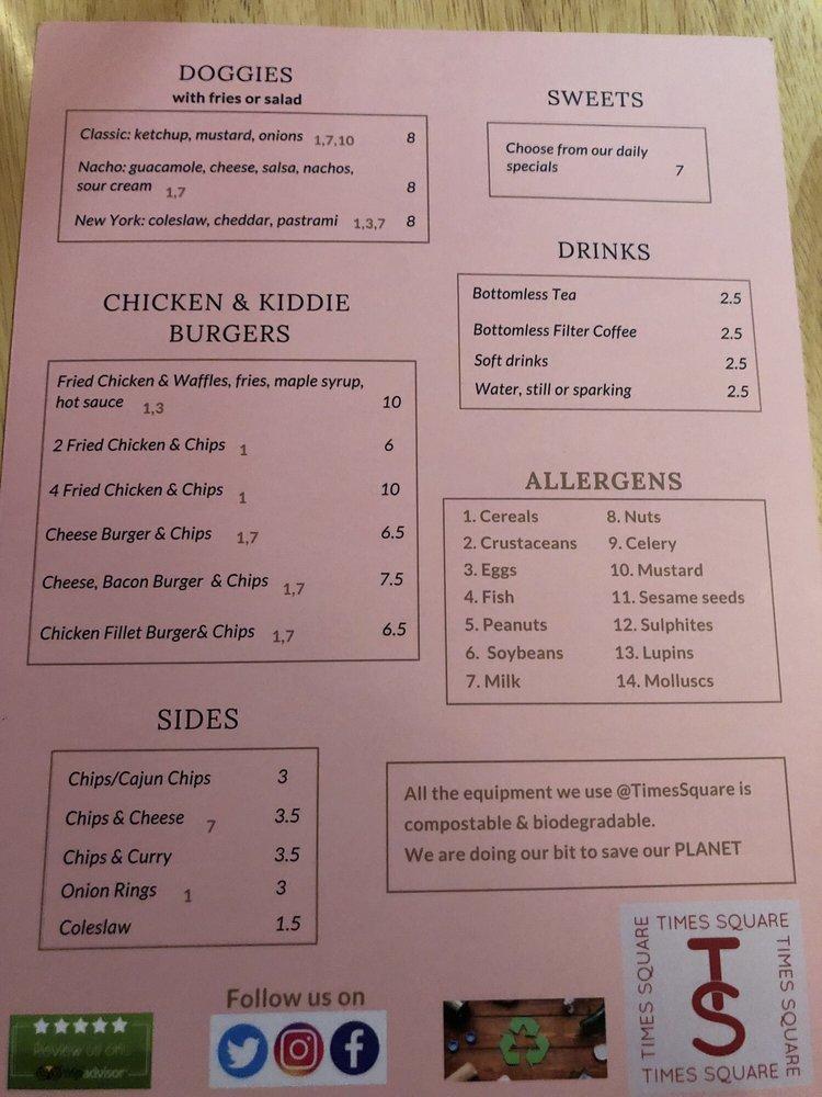 Menu at Times Square Burger restaurant, Kenmare