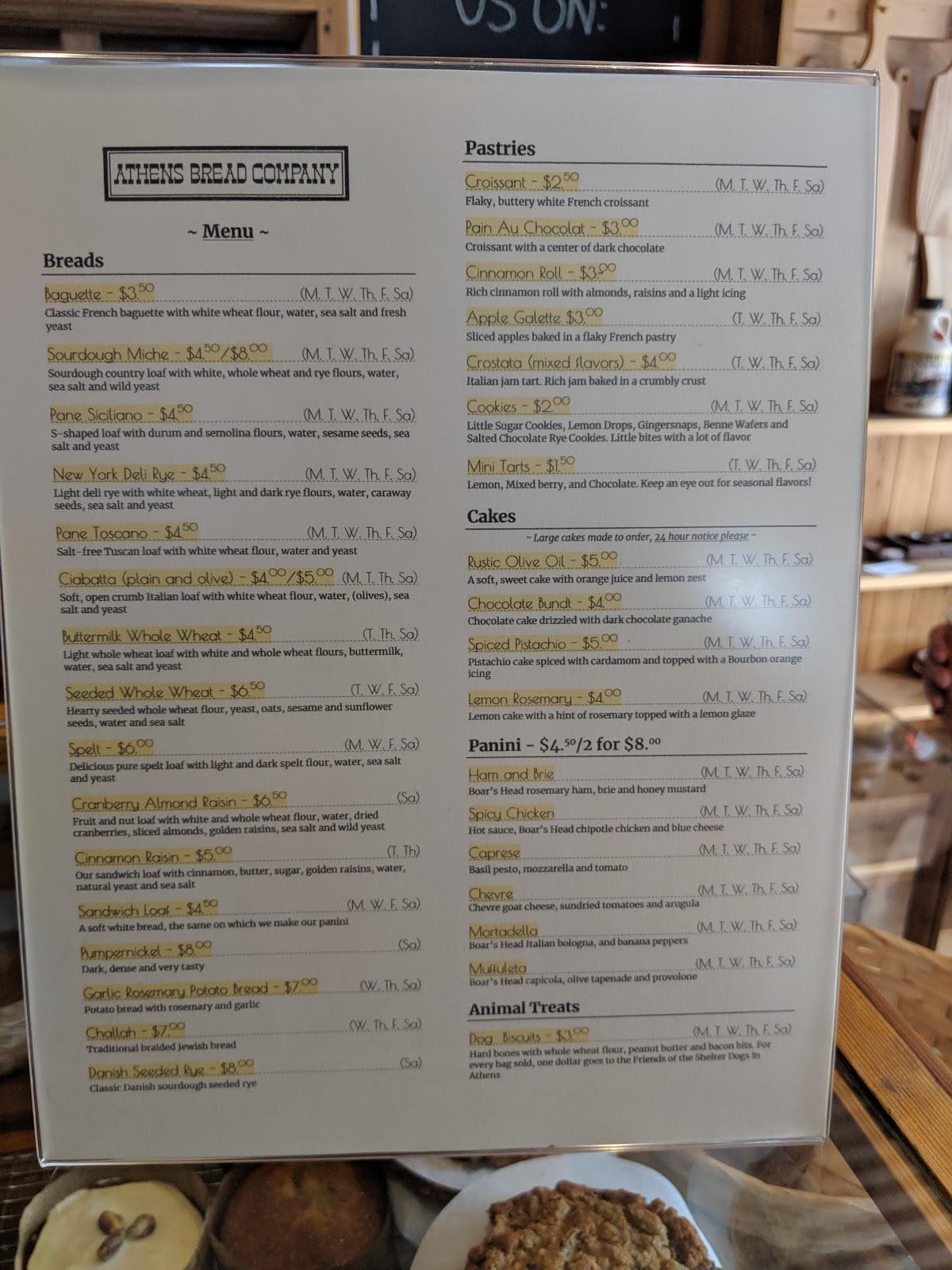 Menu at Athens Bread Company desserts, Athens