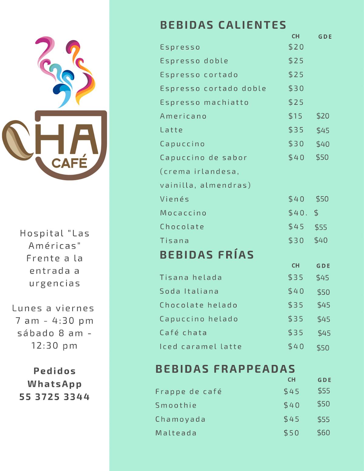 Menu at CHA CAFÉ, Ecatepec de Morelos