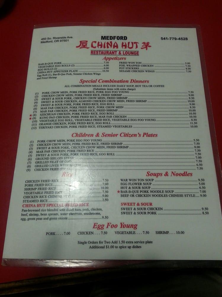 Menu at China Hut restaurant, Medford, 450 S Riverside Ave