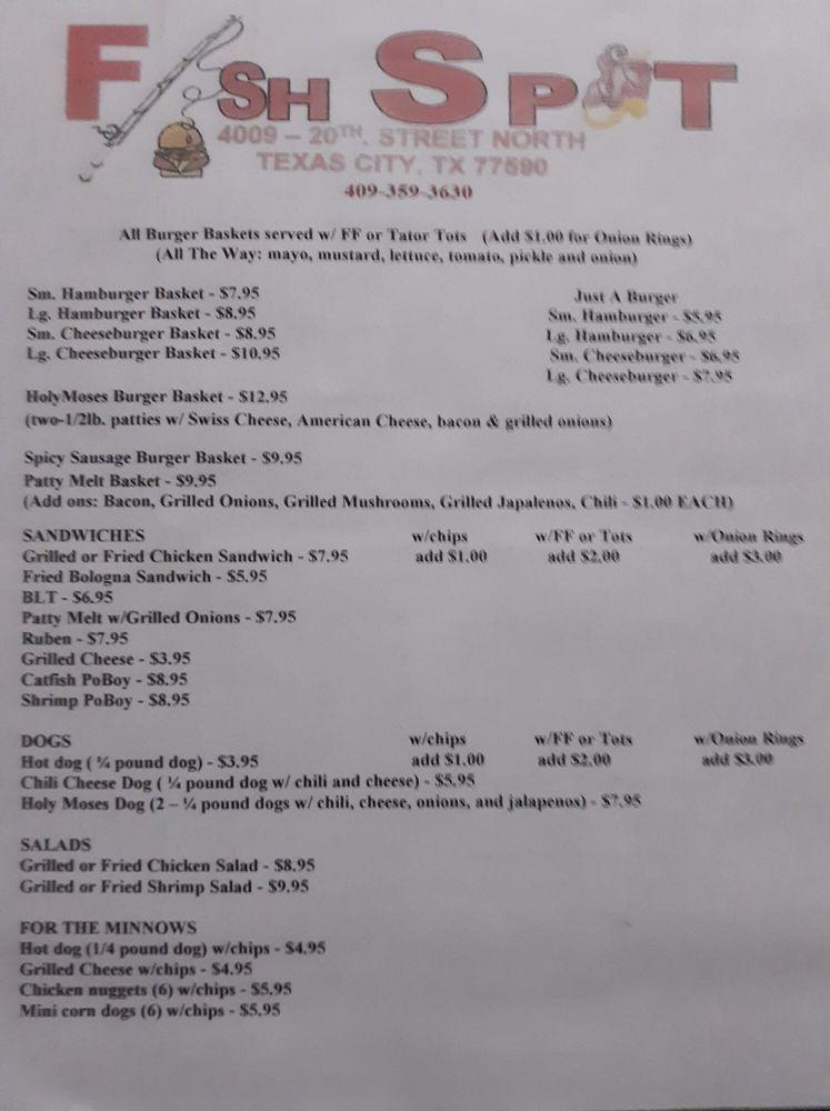 Menu at The Fish Spot restaurant, Texas City