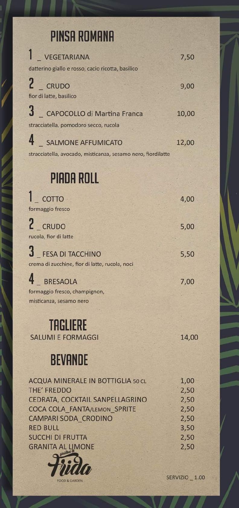 Menu da Giardini di Frida pub & bar, Bari