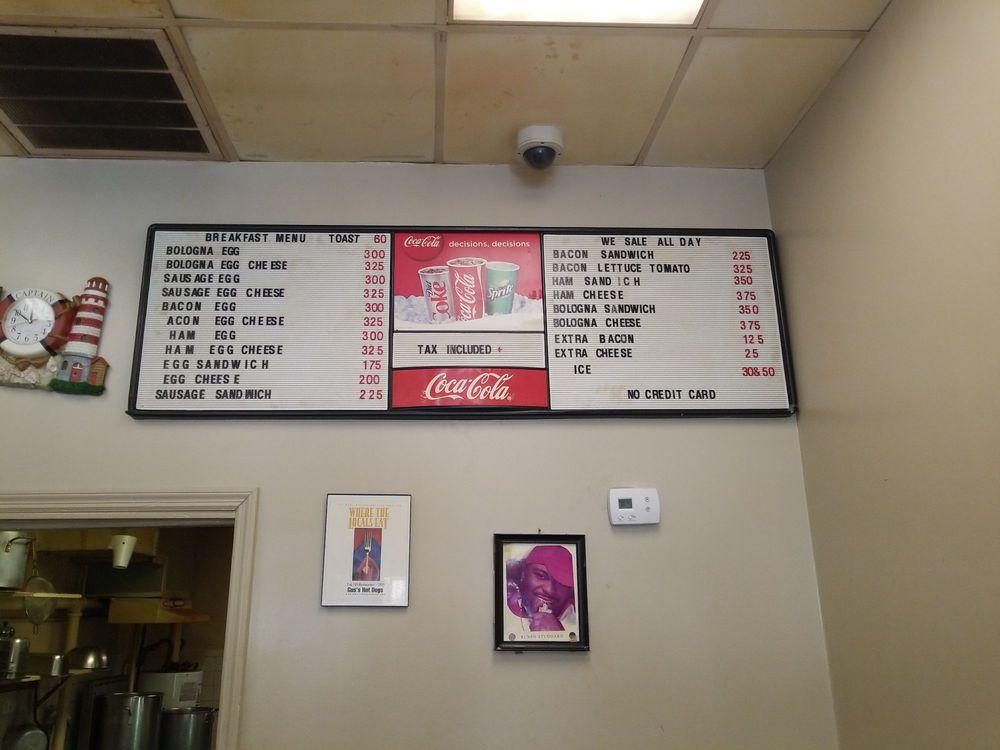 Menu at Gus's Hot Dogs restaurant, Birmingham, 4th Ave N