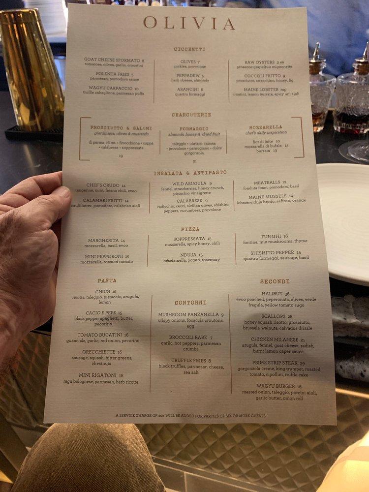 Menu at OLIVIA pub & bar, Tampa