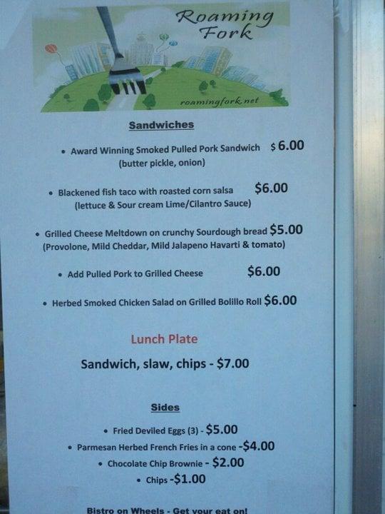 Menu at Roaming Fork restaurant, USA