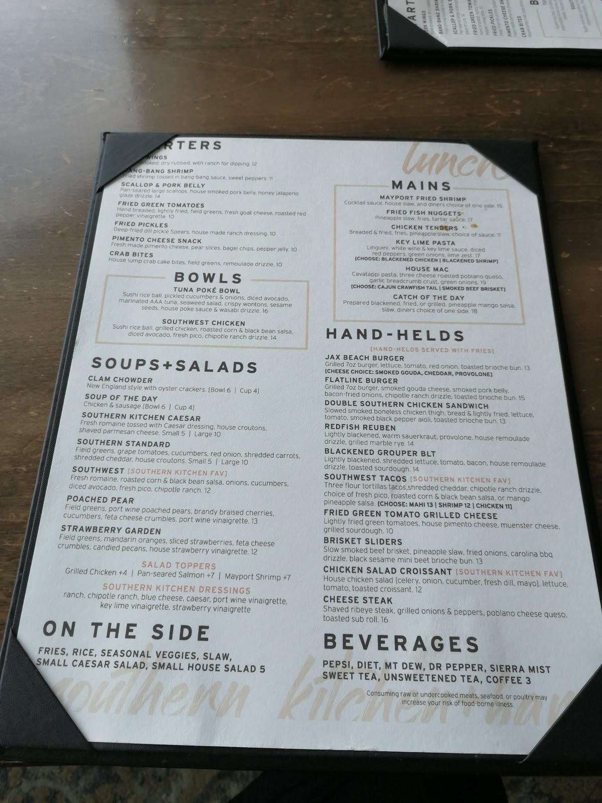 Menu at Southern Kitchen & Bar, Jacksonville Beach