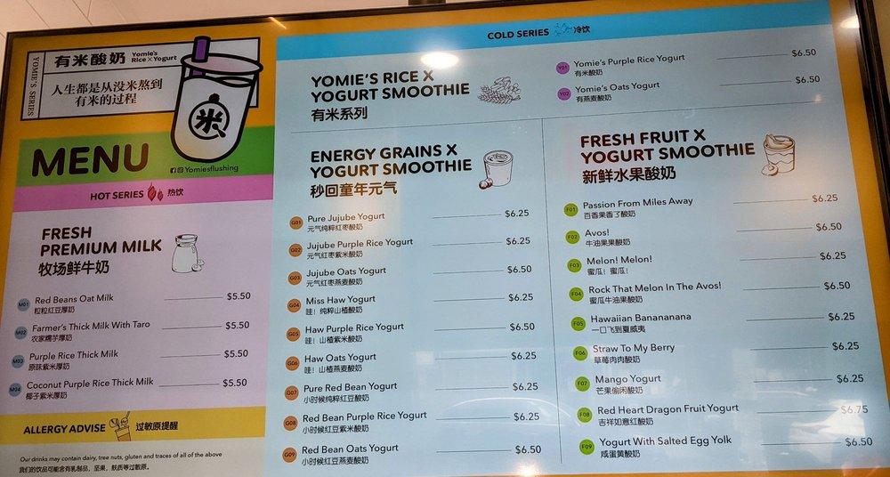 Menu at Yomie's Rice x Yogurt 有米酸奶 - 法拉盛 pub & bar, New York City, 135 ...