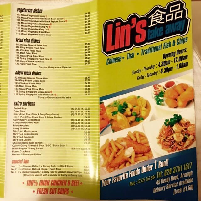 Menu at Lin's Takeaway - Armagh restaurant, Armagh