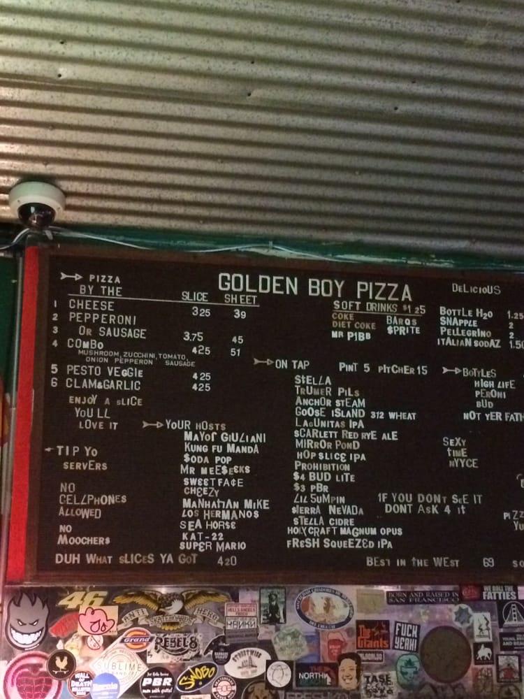 Menu at Golden Boy Pizza pizzeria, San Francisco, 542 Green St