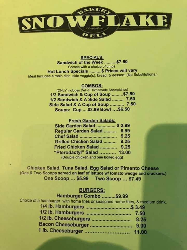 Menu at Snowflake Cafe' & Catering, Henderson
