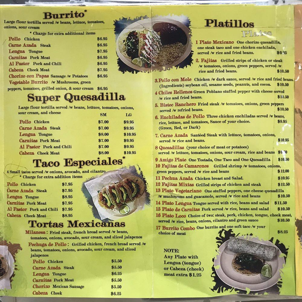 Menu at Taqueria El Amigo restaurant, Waltham