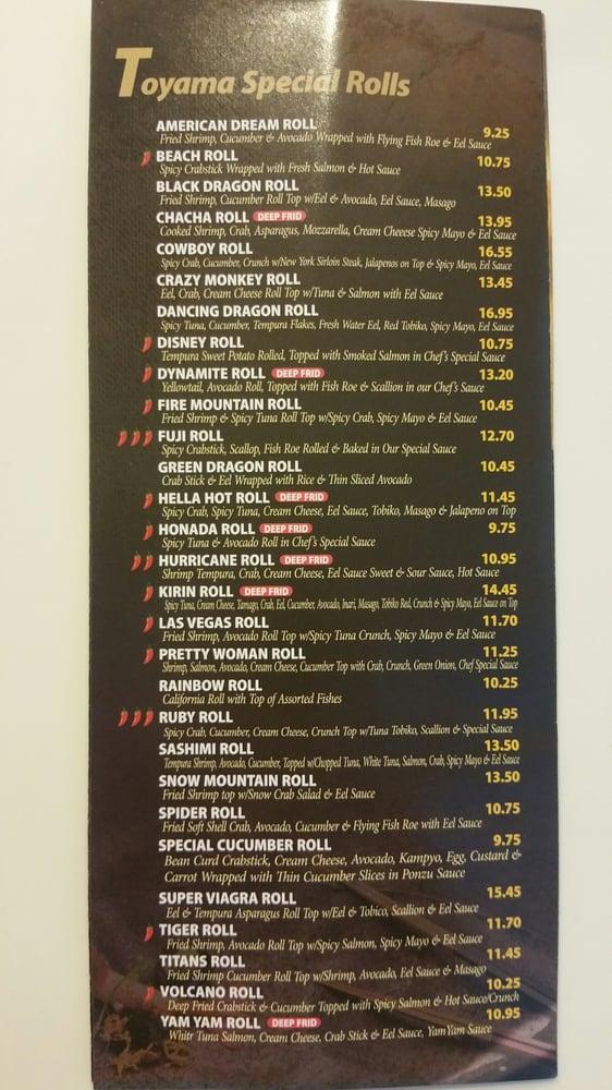 Menu at Toyama Japanese Steak House restaurant, Nashville