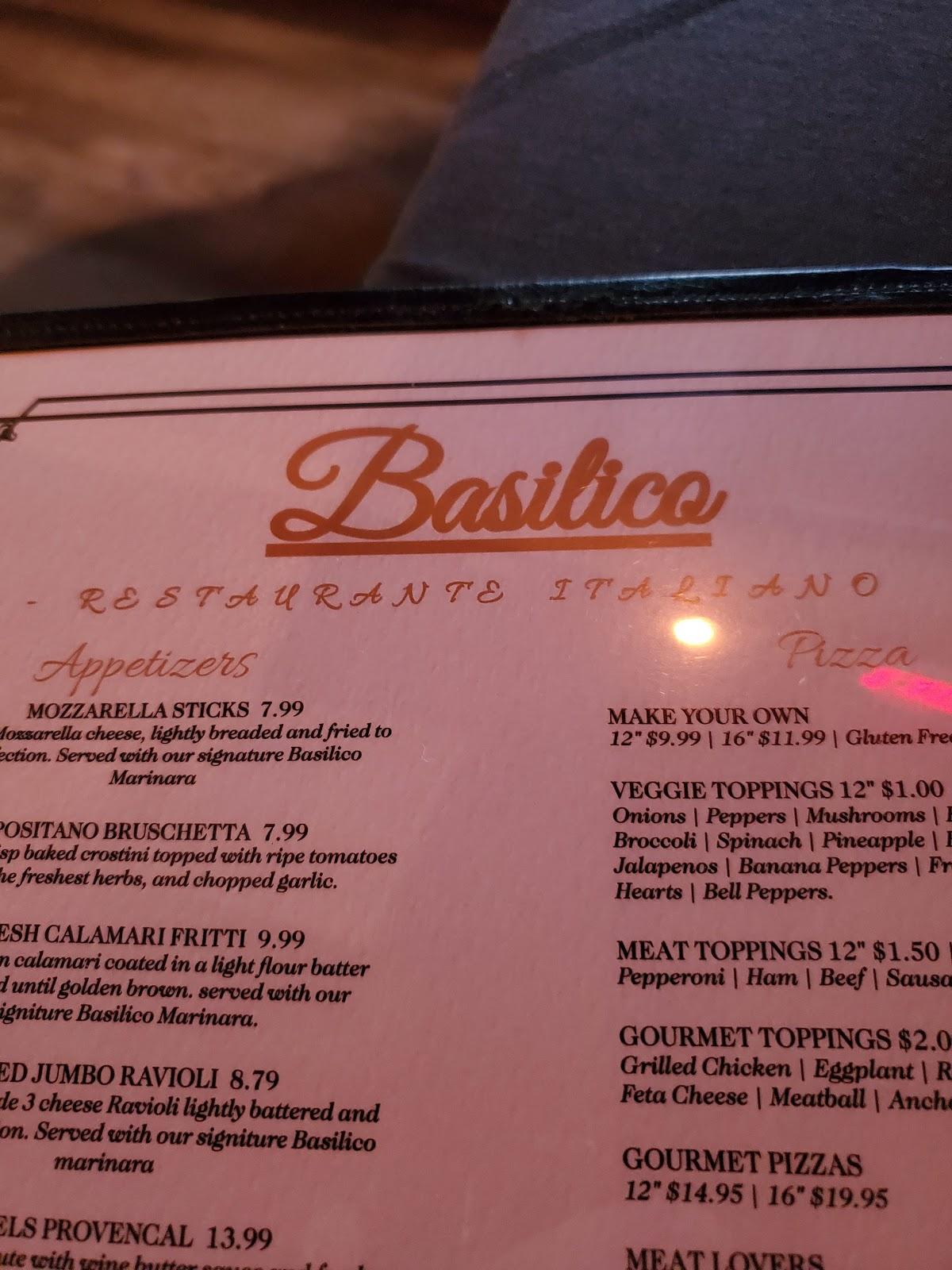 Menu at Basilico Greenville pizzeria, Greenville