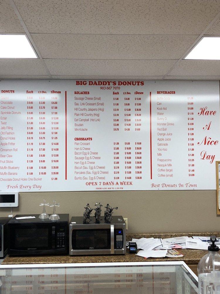 Menu at Big Daddy's Donuts, De Kalb, 401 W Front St