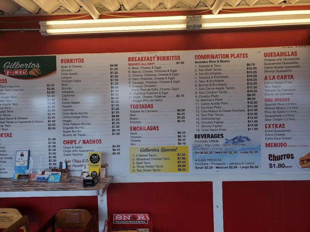 Menu at Gilberto's Tacos Mexican Restaurant, Citrus Heights