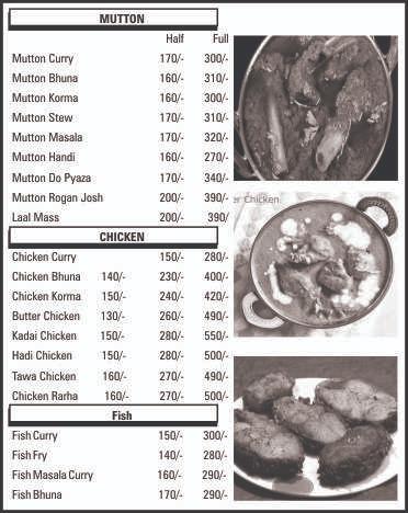 Menu at Indian curry, Kota
