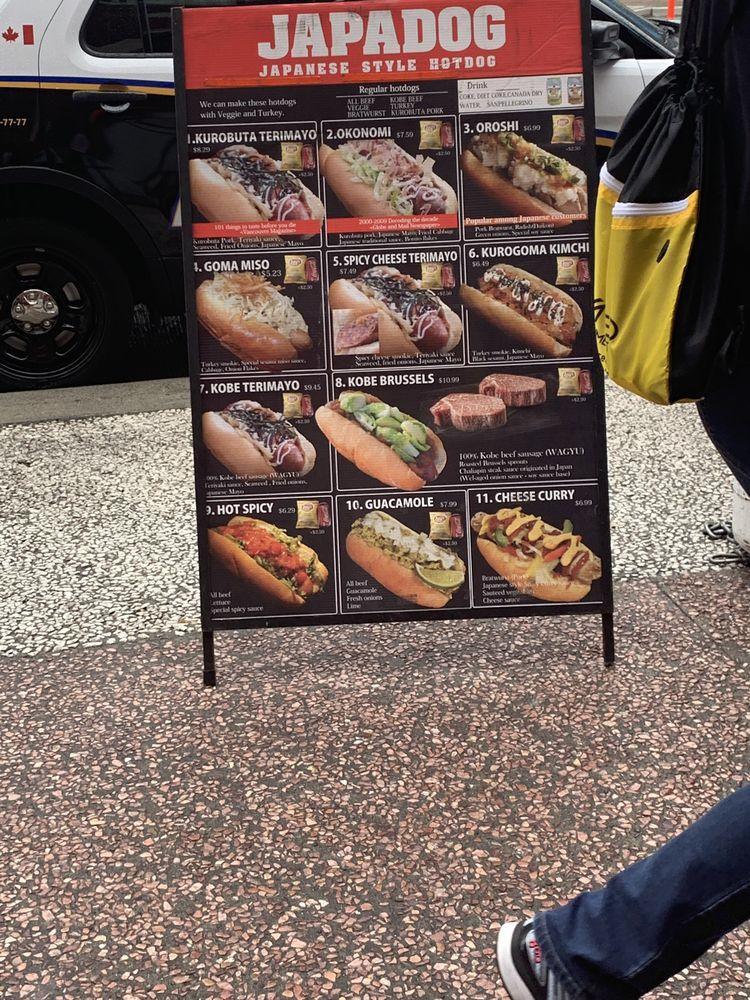 Menu at Japadog, Vancouver, 510 Burrard Street