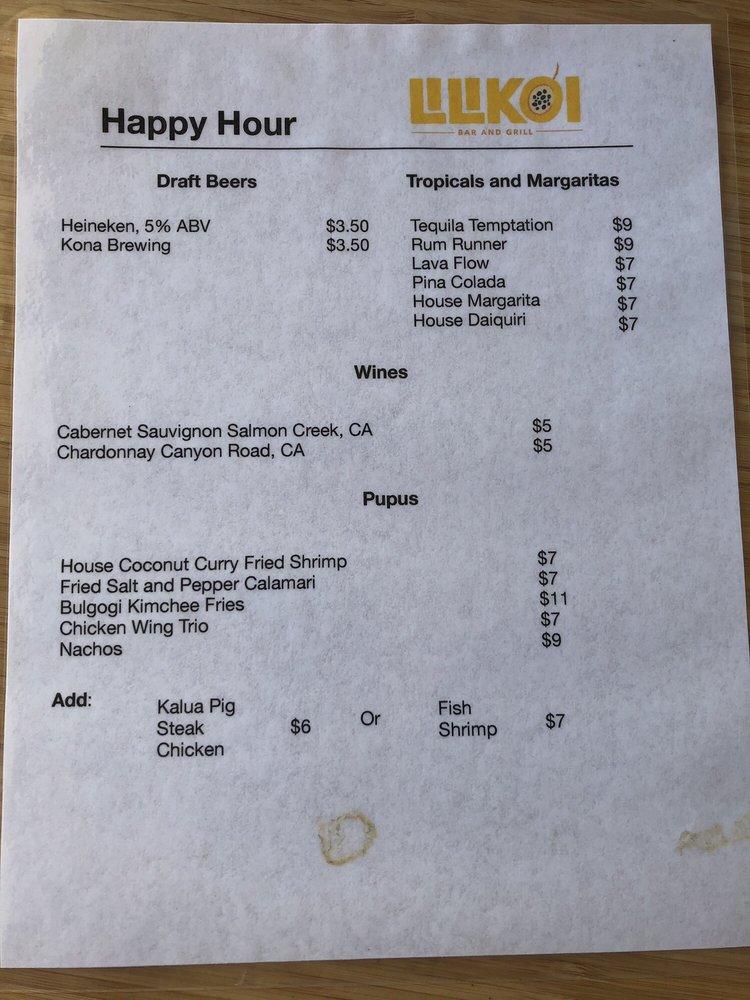 Menu at Lilikoi Bar and Grill, Lihue