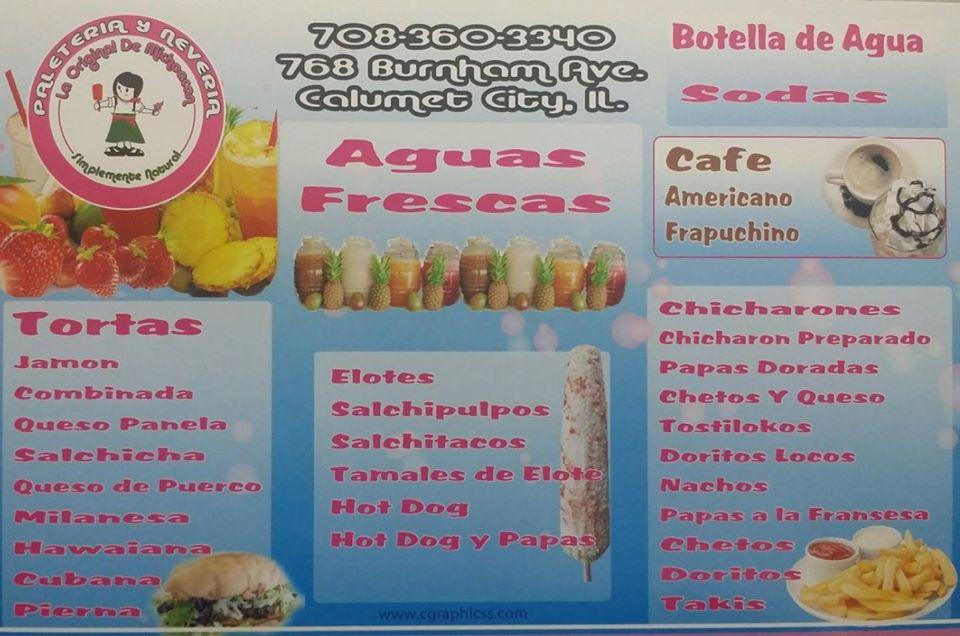 Menu at Paleteria Y Neveria La Original De Michoacan, Calumet City