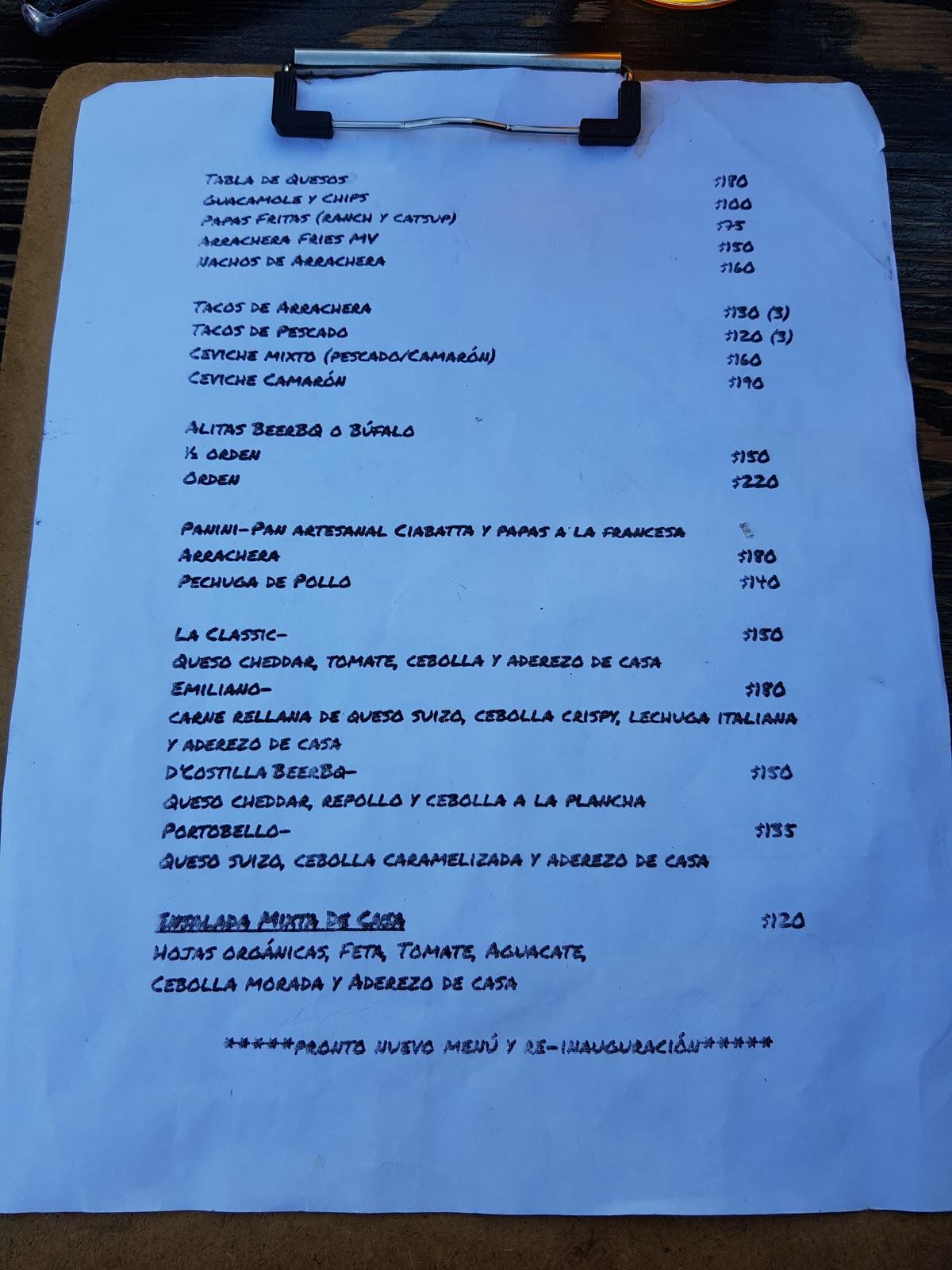 Menu at Reforma 72 pub & bar, Tijuana