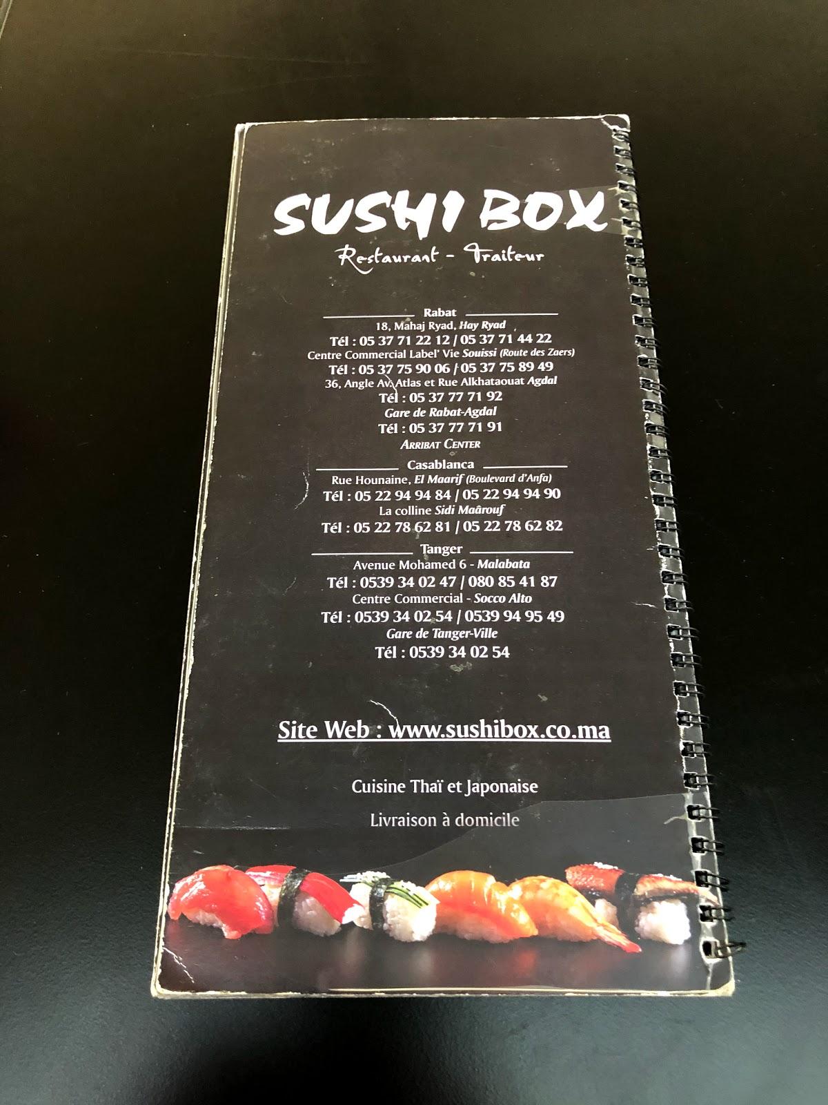 Menu au Sushi Box restaurant, Rabat, 18 Maha Ryad