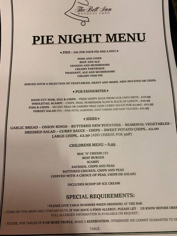 Menu at Bell Inn pub & bar, Saffron Walden