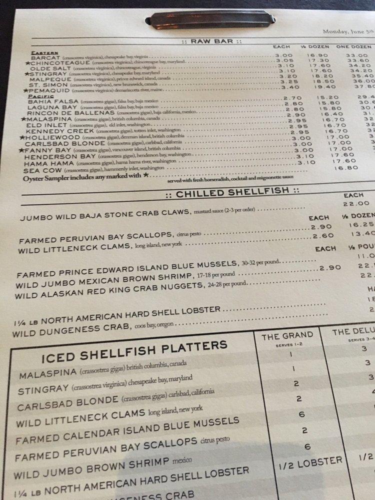 Menu at Water Grill restaurant, Santa Monica, Ocean Ave