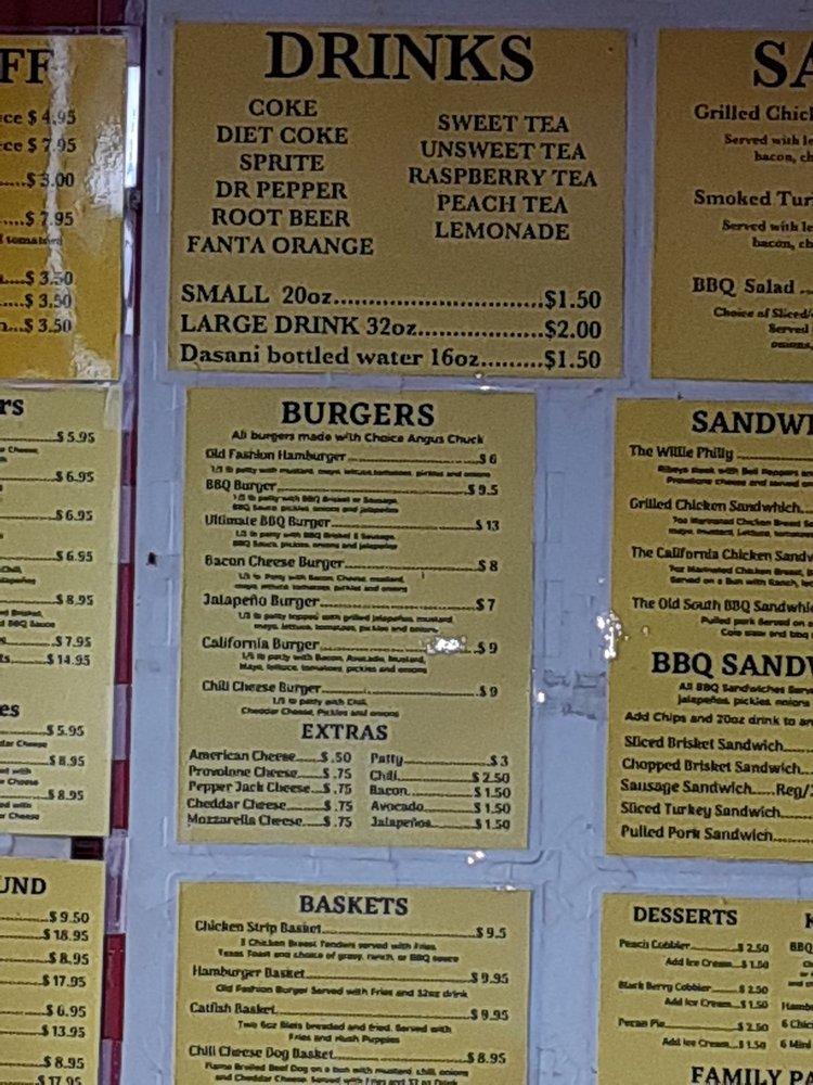 Menu at Willie's BBQ & Burgers, Cut and Shoot