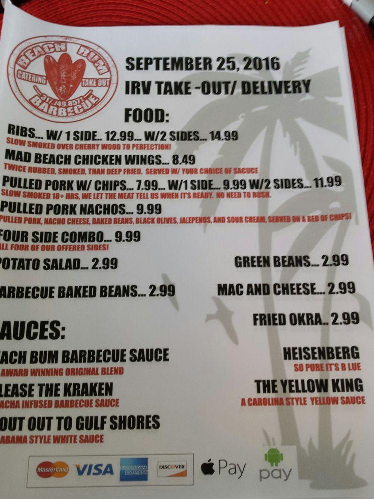 Menu at Beach Bum Barbecue, Indianapolis, E Washington St