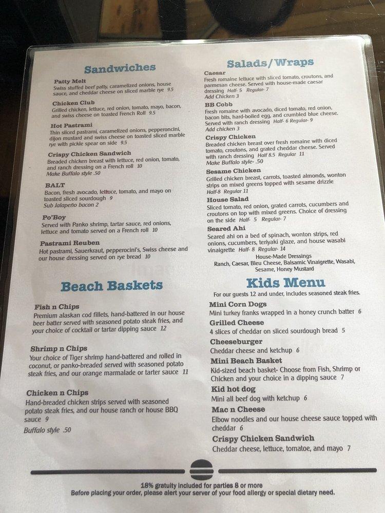 Menu at Beach Burger restaurant, Morro Bay