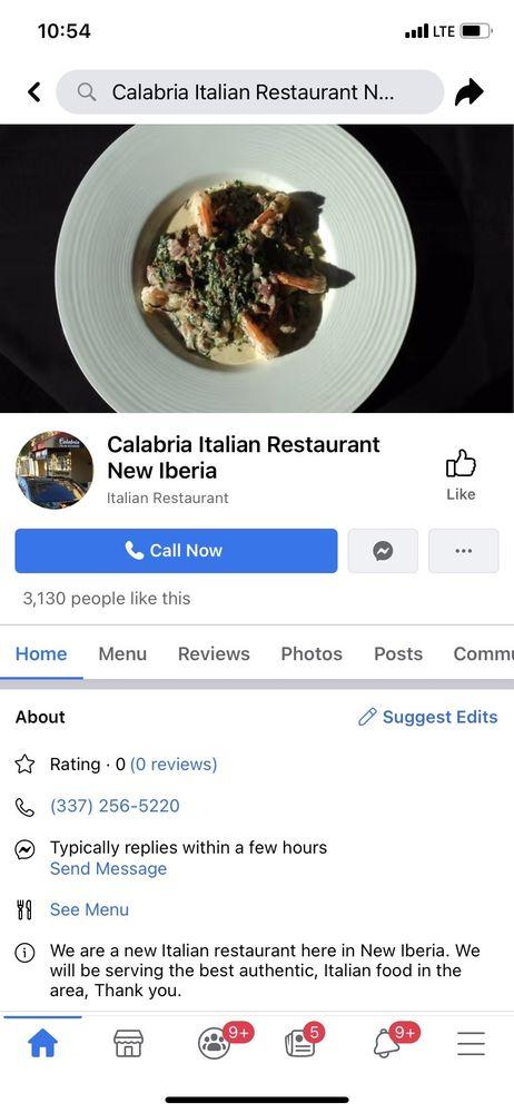 Menu at Calabria Italian Restaurant, New Iberia