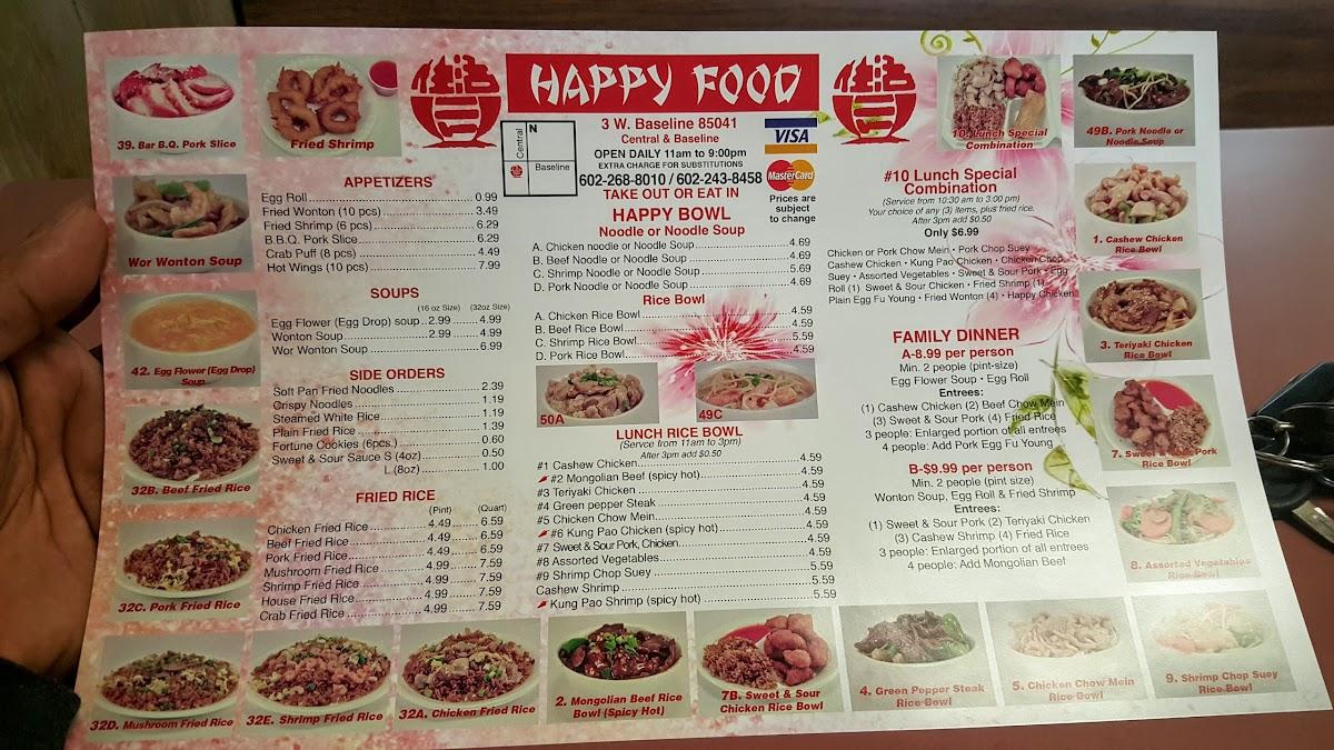 Menu at Happy Food Restaurant, Phoenix, 3 W Baseline Rd
