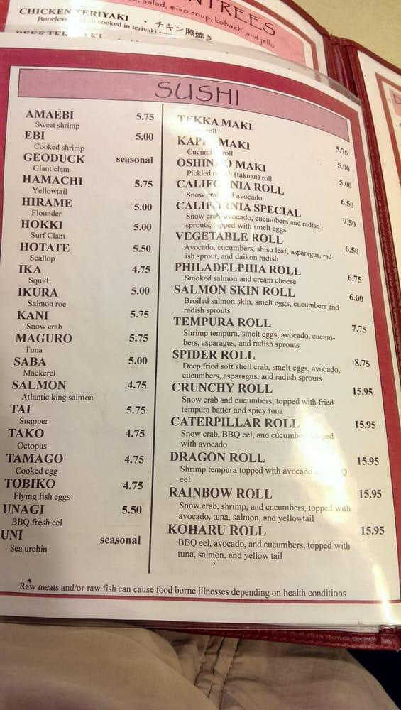 Menu at Koharu Japanese Restaurant, Federal Way