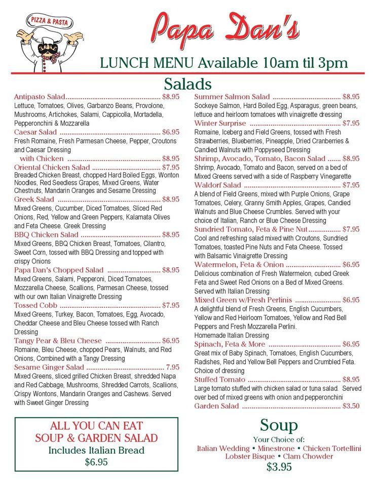 Menu at Papa Dan's Pizza & Pasta pizzeria, Palm Desert, Country Club Dr
